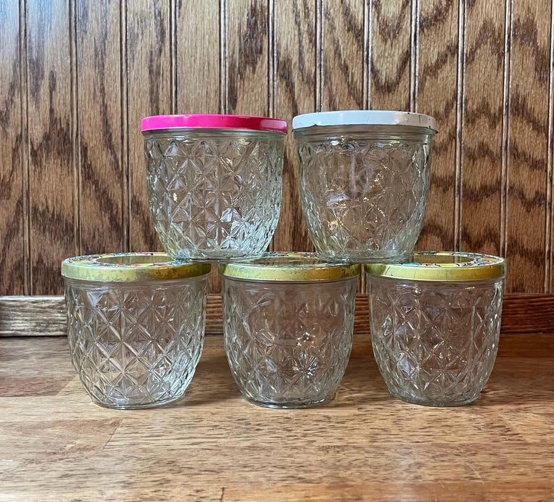 Set of 5 Vintage Quilted Ball Jelly Jars - Jelly Glasses - Farmhouse ...