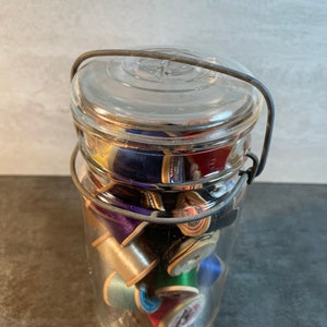 22 Wooden Thread Spools in an Antique Ball Eclipse Jar With Wire Bale ...
