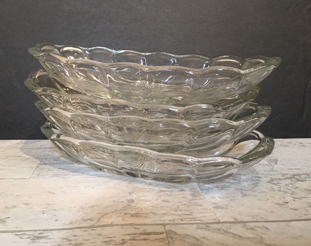 Set of 4 Clear Glass Ice Cream Sundae Dishes Anchor Hocking Banana ...