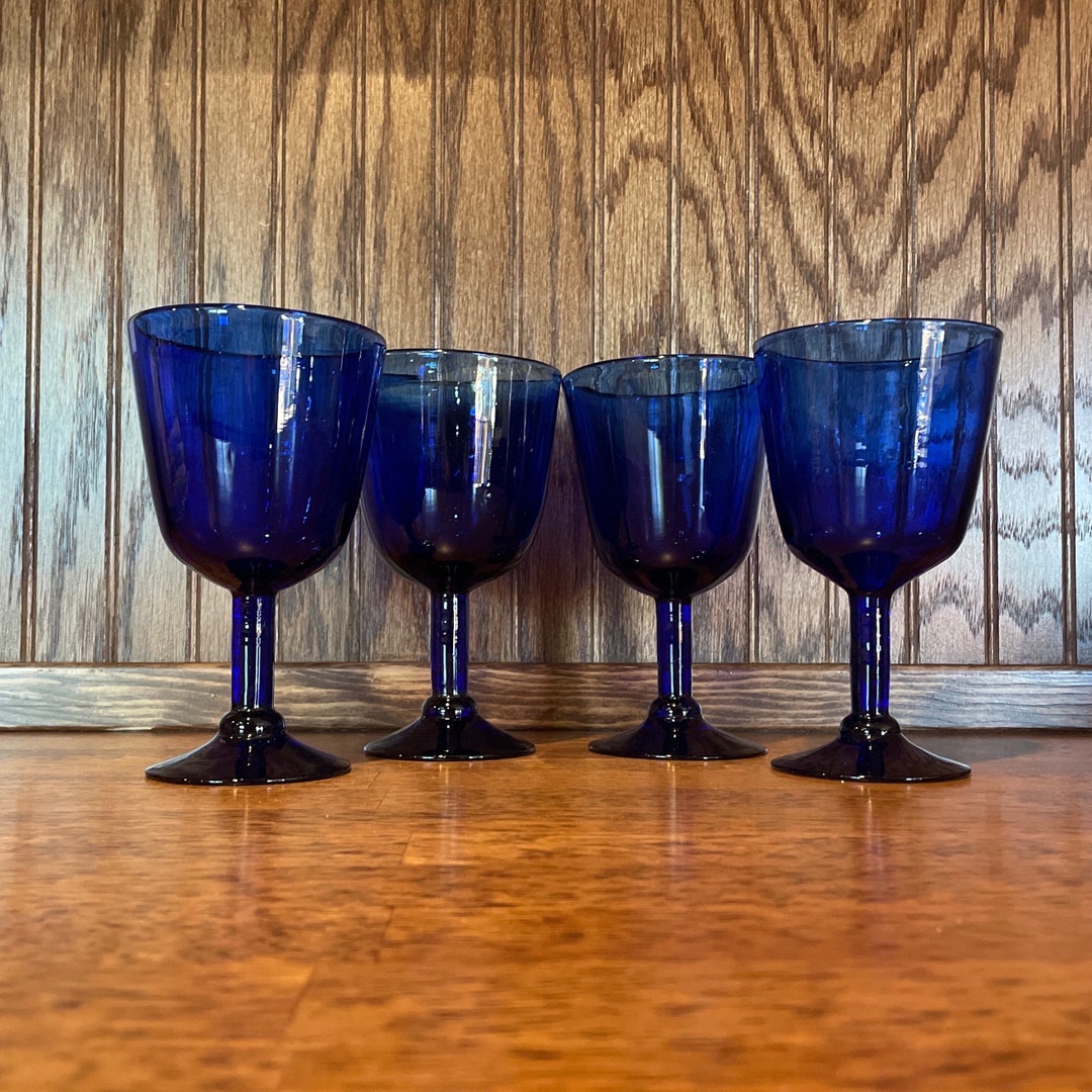 Set of 4 Vintage Hand Blown Mexican Wine Goblets - Drinking Glasses ...
