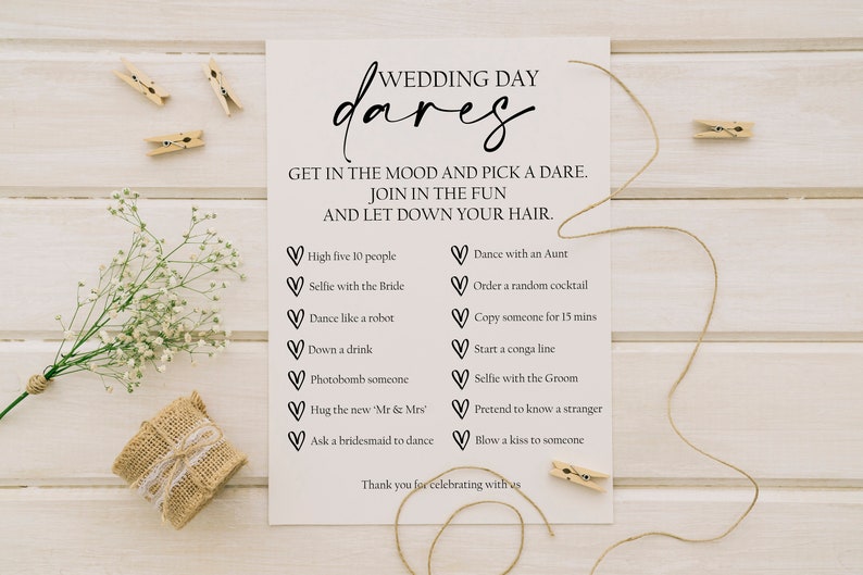 Printable Wedding Dares // Digital Download // Wedding Game // - Etsy