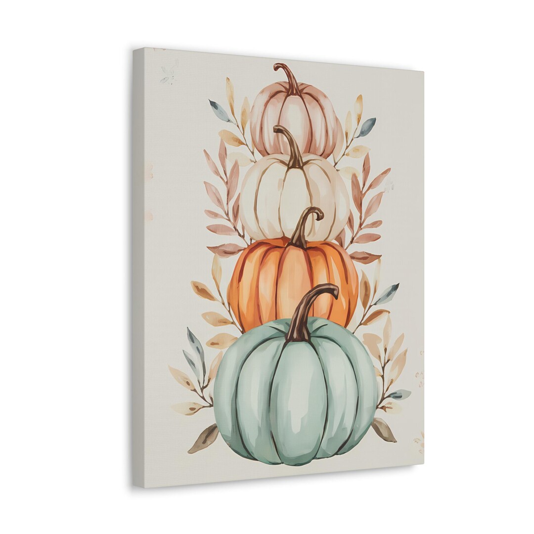 Beautiful Fall Pumpkin Stack Canvas Wall Art Featuring a Stunning Trio ...