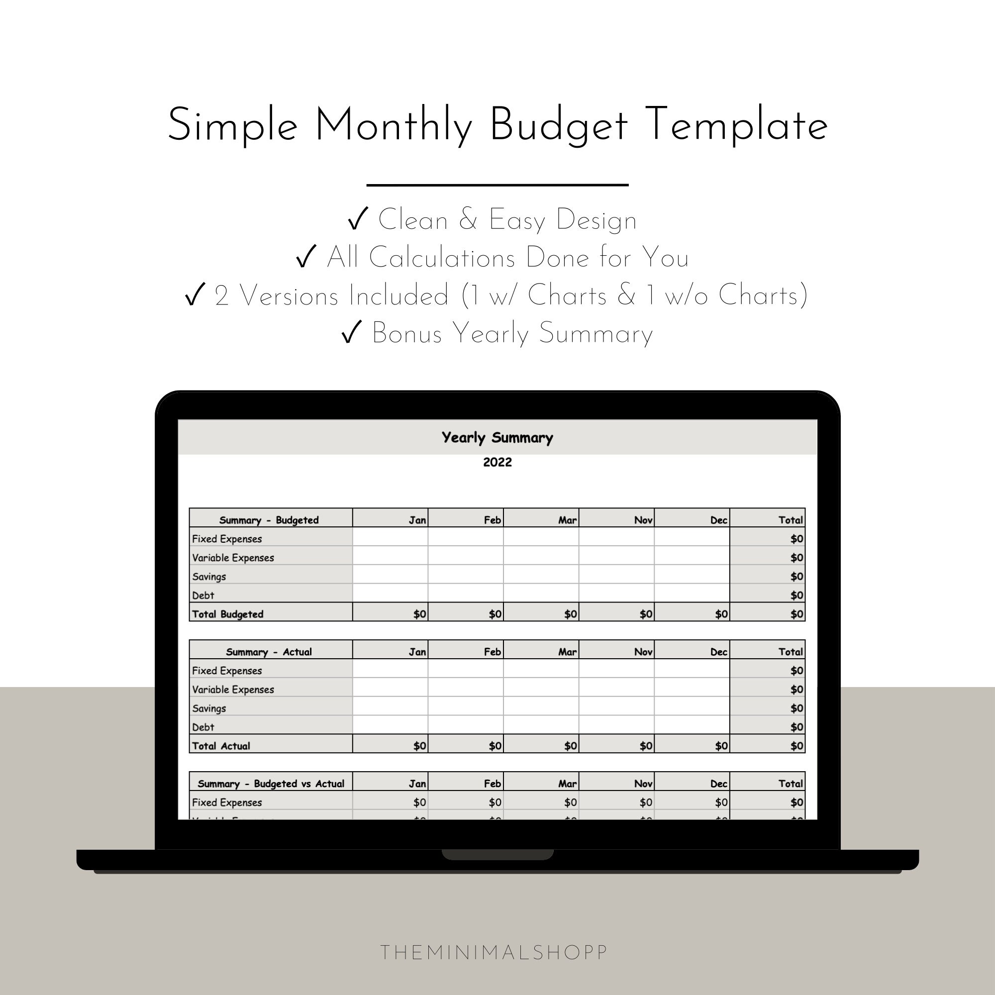 Simple Monthly Budget Spreadsheet | Budget Template | Financial Planner ...