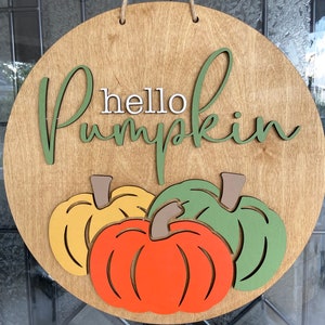 Hello Pumpkin Door Hanger, Fall Decor, Fall Porch Decor, Fall Door Sign ...