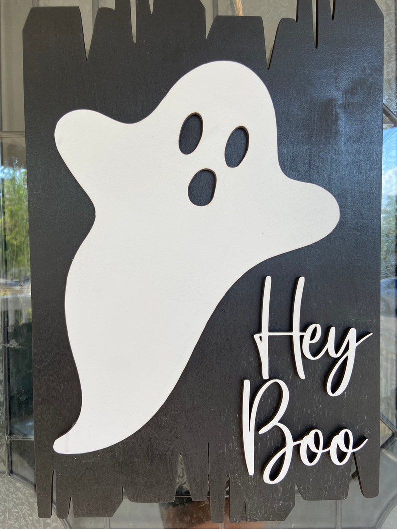 Hey Boo Ghost Door Sign, Halloween Door Sign, Front Porch Decor, Fall ...