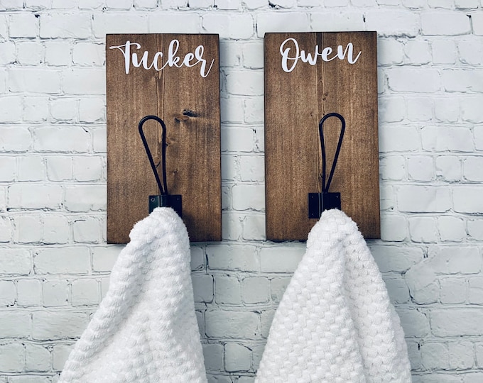 Personalized Towel Hook, Bathroom Wall Decor, Towel Holder ...