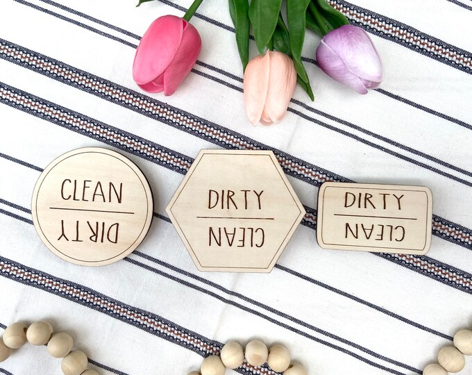 Clean Dirty Dishwasher Magnet Reversible Kitchen Organizing Label 3x3 ...