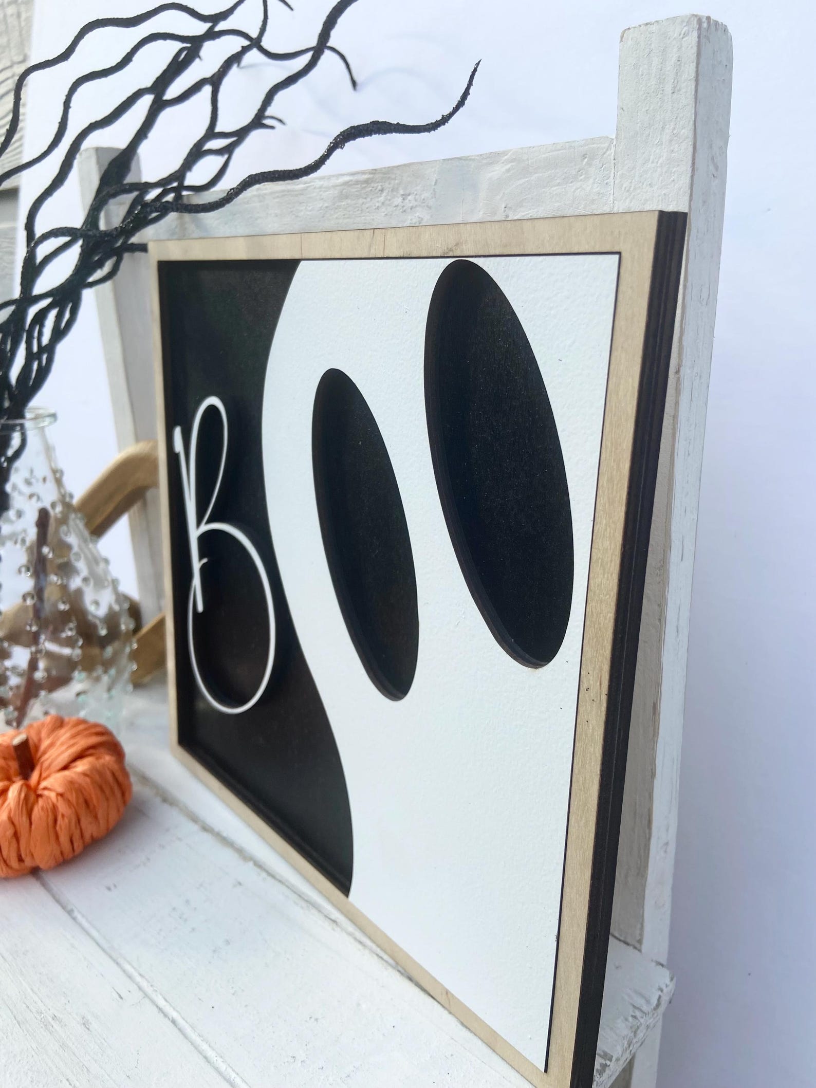 Boo Halloween Sign, Farmhouse Style Sign, Halloween Decor Framed Wood ...