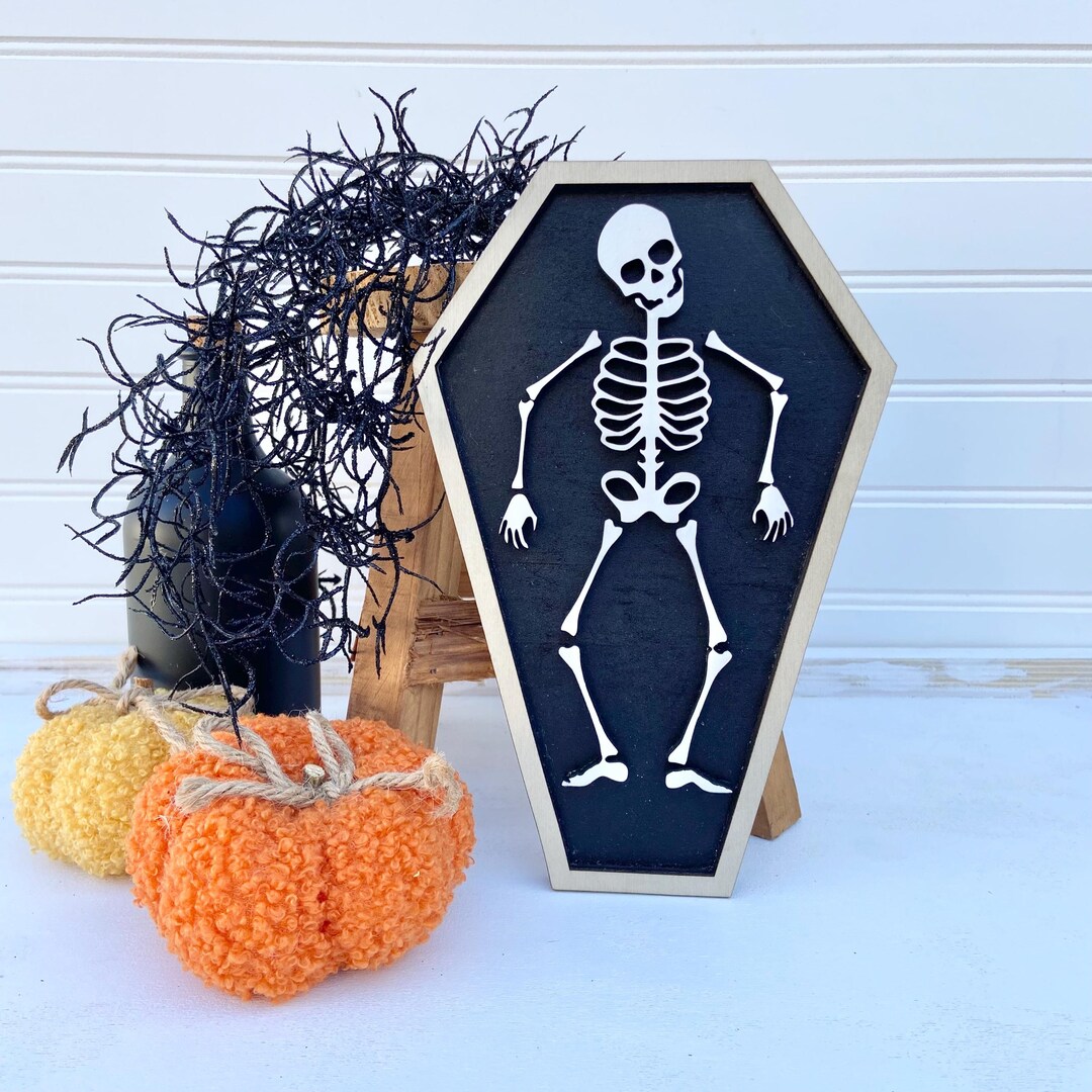 Skeleton Coffin Sign, Halloween Tiered Tray Signs, Skeleton Signs ...