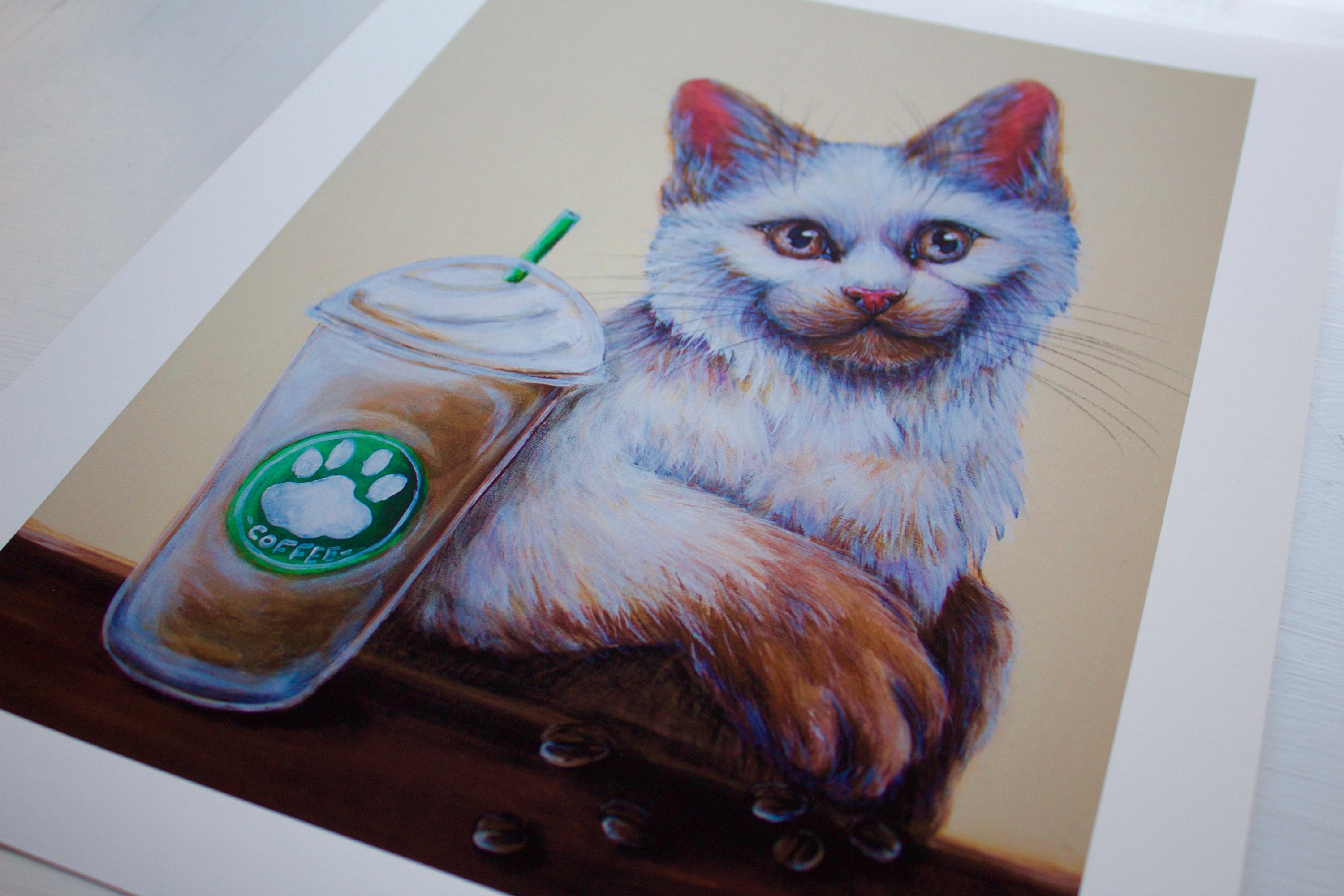 Cat Art Print | Iced Coffee Cat, Bakery Cat Series, Cute Cat Art, Cats ...