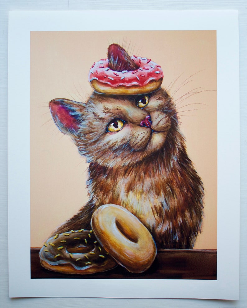 Cat Art Print | Doughnut Cat, Bakery Cat Series, Cute Cat Art, Cats and ...