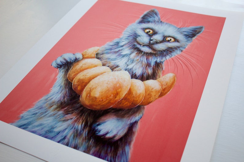 Cat Art Print | Croissant Cat, Bakery Cat Series, Cute Cat Art, Cats ...