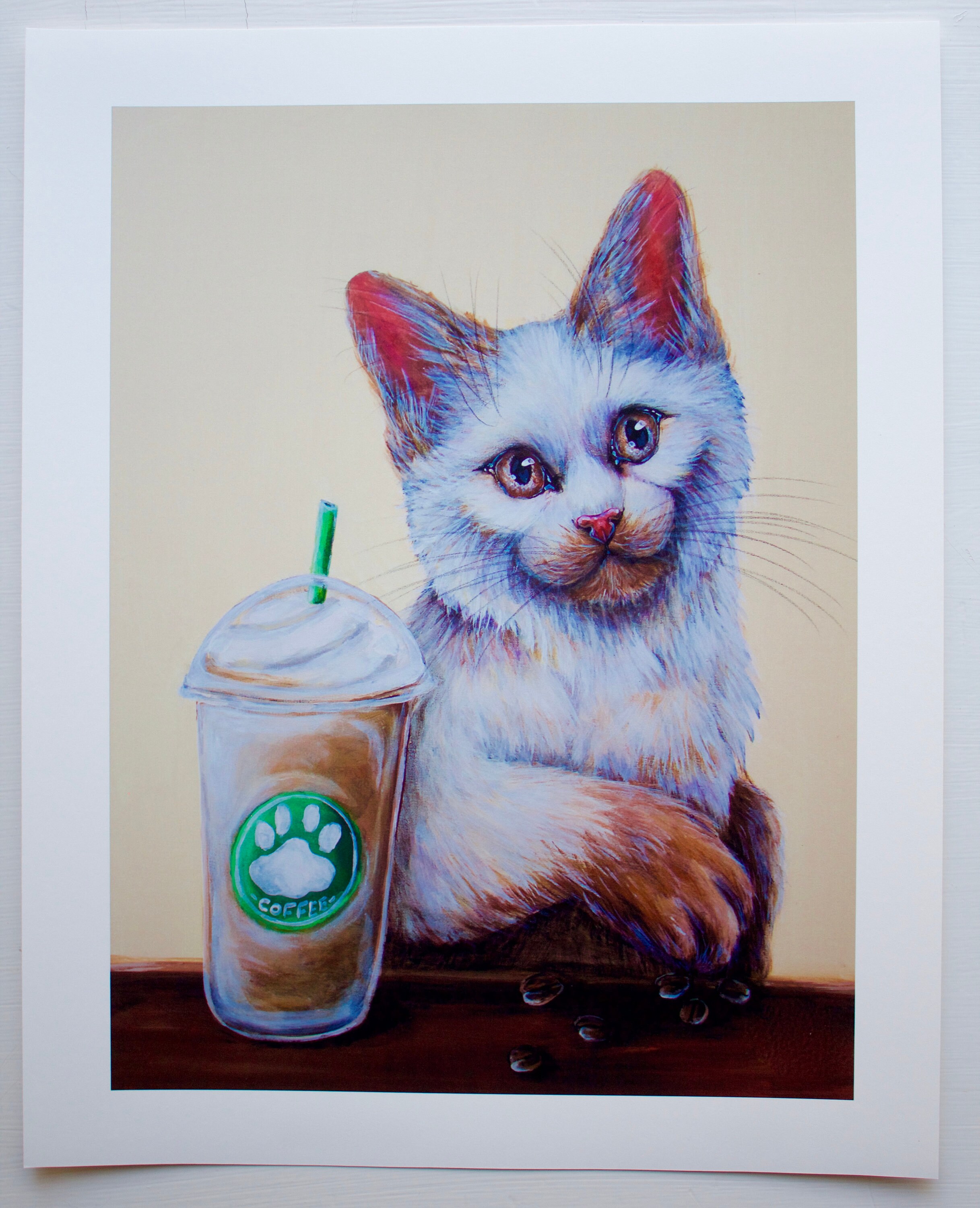 Cat Art Print | Iced Coffee Cat, Bakery Cat Series, Cute Cat Art, Cats ...