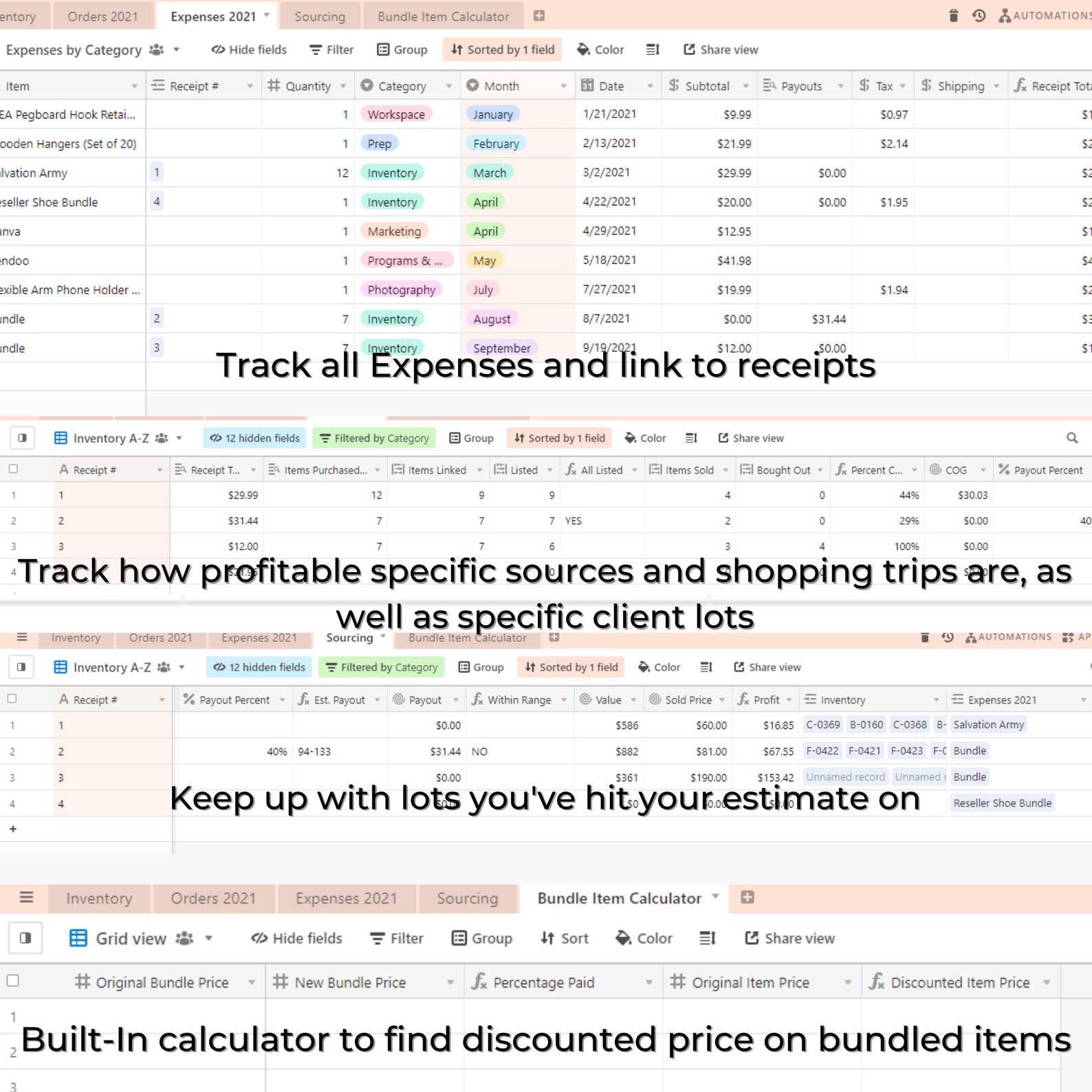 Consignment Reseller Inventory & Sales Dashboard for Airtable 2023 - Etsy