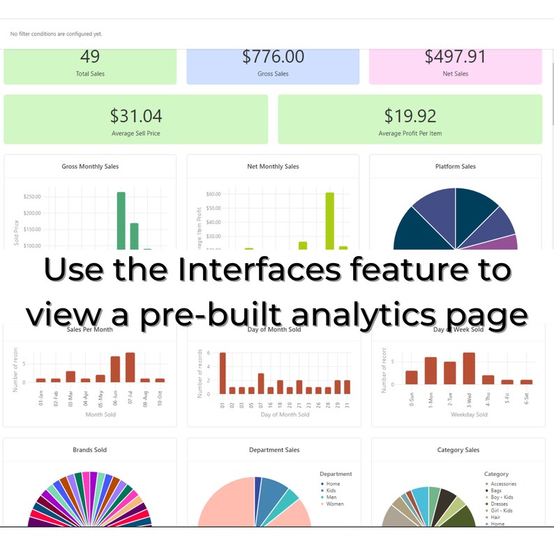 Consignment Reseller Inventory & Sales Dashboard for Airtable 2023 - Etsy