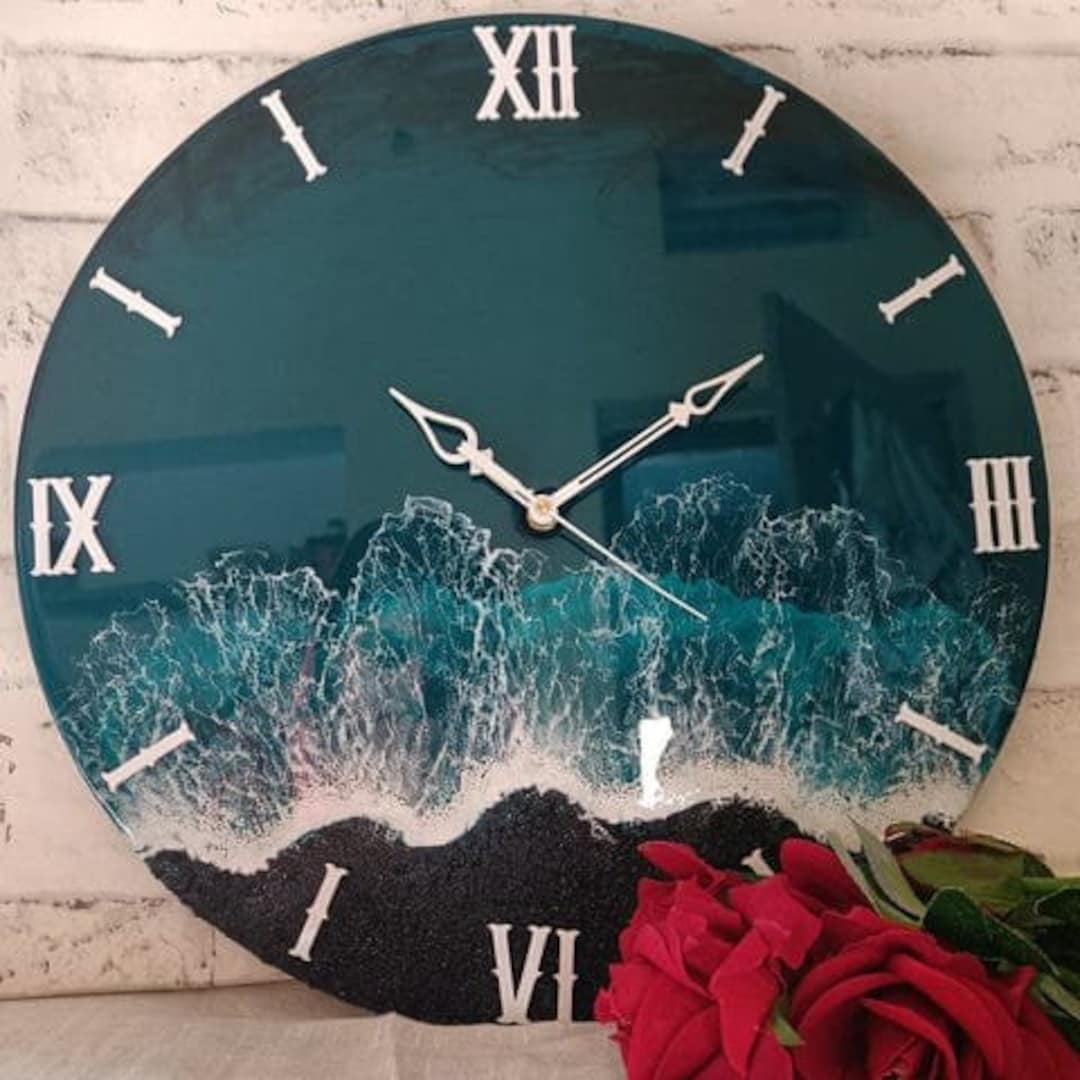 Resin Watch Resin Wall Clock Ocean Art Wall Clock Beach Décor Handmade ...