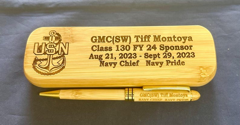 Personalized Bamboo Pen and Holder for U.S. Navy Chief Petty Officer ...