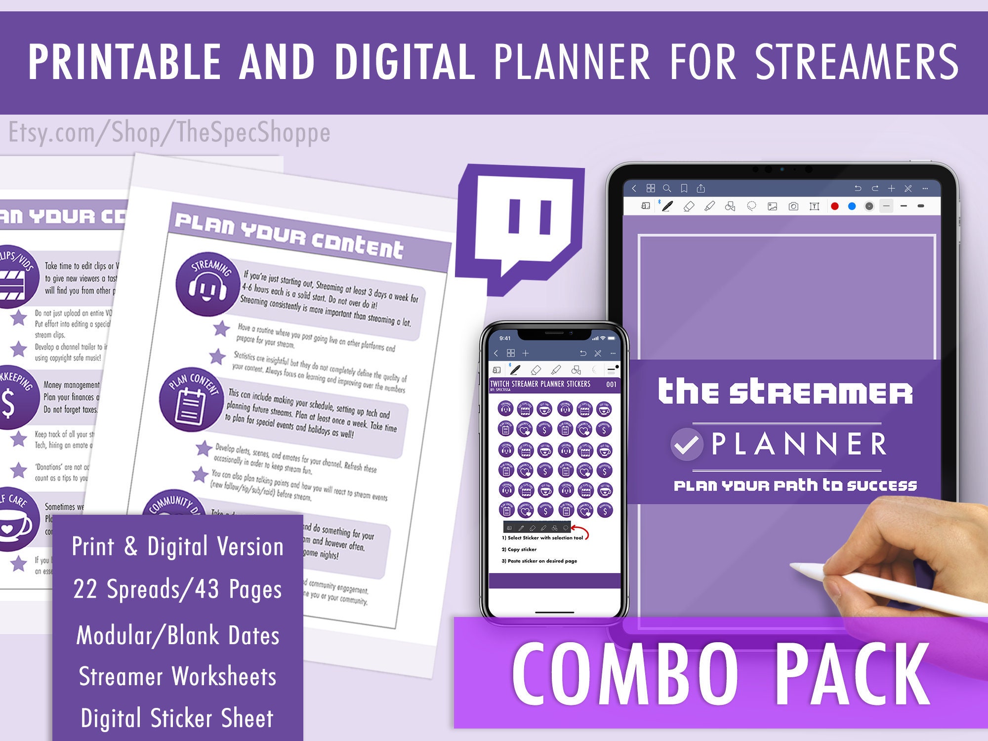 Combo Pack Digital and Printable Twitch Streamer Planner and | Etsy