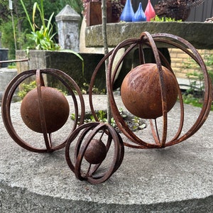 Rustic Metal Garden Globes Set of 3 – Weathered Steel Spheres, Rustic ...