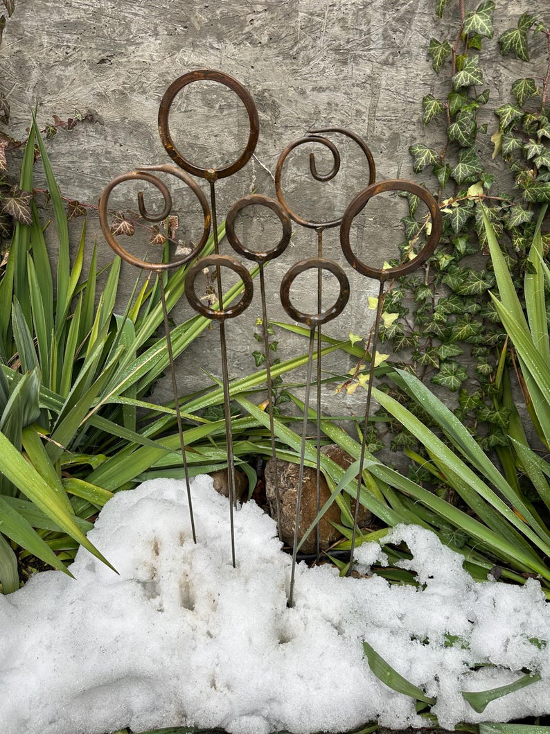 Rusty Finials Set of 7, Garden Stakes, Metal Garden Decor, Metal Yard ...