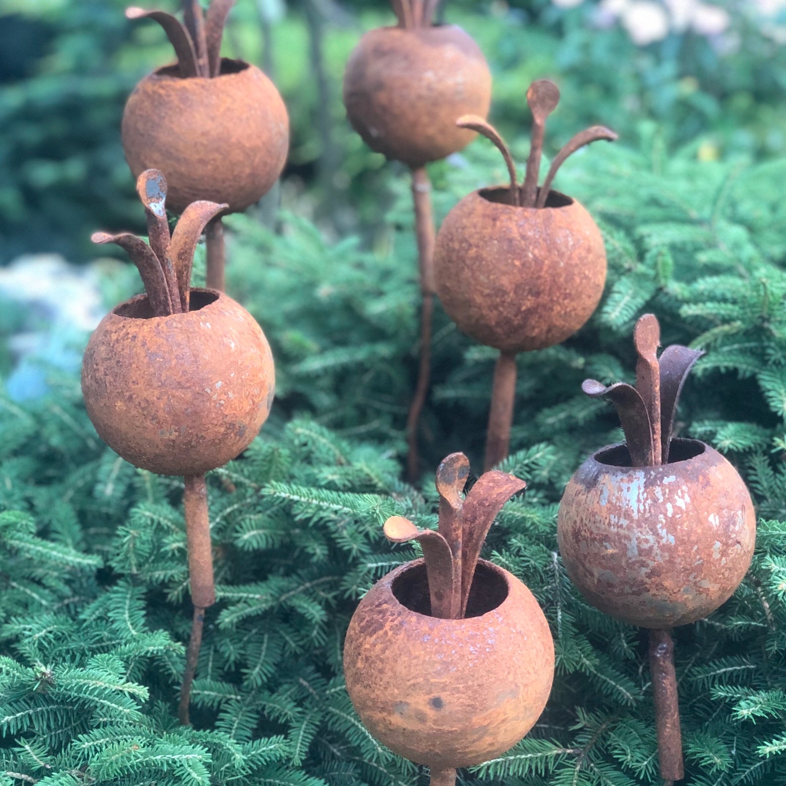 Rusty Flowers Set of 6, Rustic Garden Decor, Metal Garden Decor, Metal ...