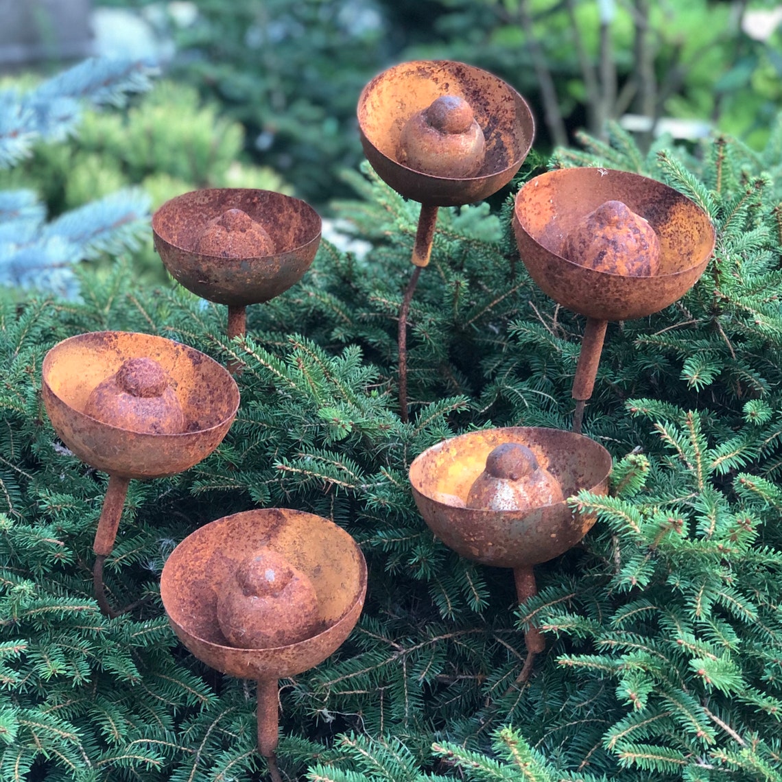 Rusty Flowers Set of 6 Garden Stakes Garden Decor Metal - Etsy