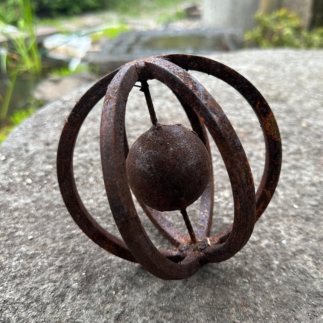 Rustic Metal Sphere – 5” Weathered Steel Garden Sculpture - Etsy
