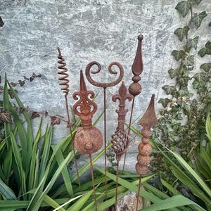 Set of 6 Rustic Metal Garden Stakes - Rusty Peaks, Unique Garden Art ...