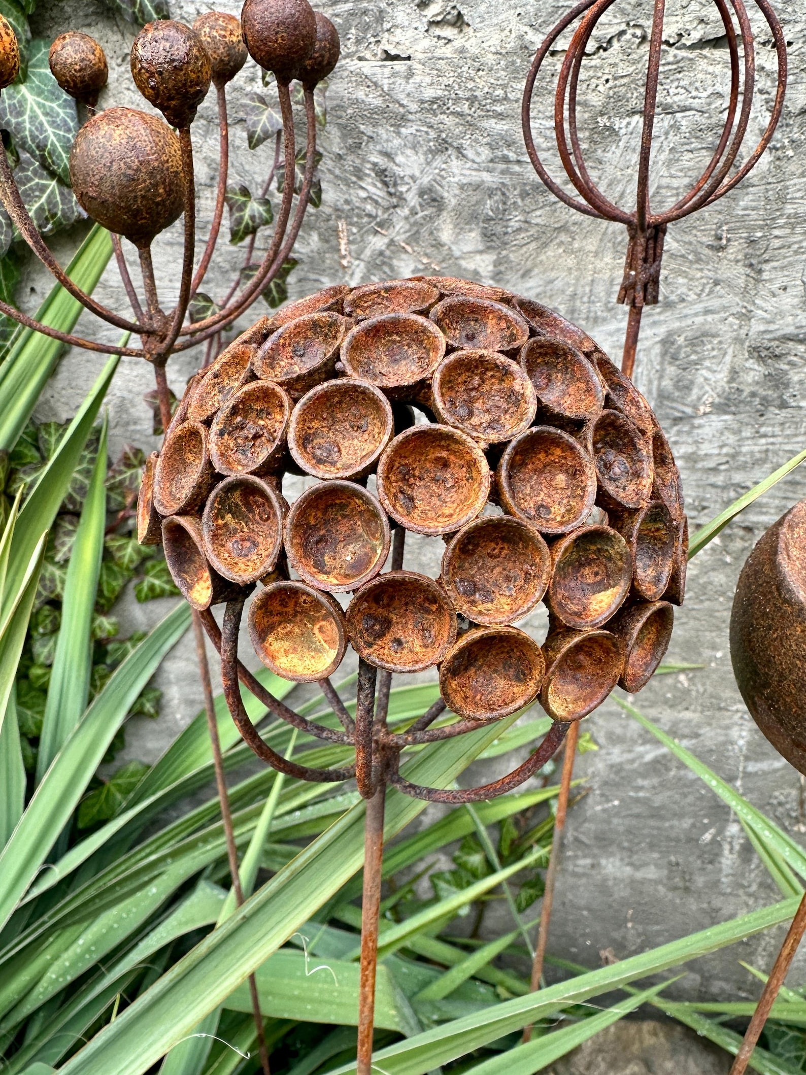Set of 8 Rustic Metal Flower Sculptures – Handmade Garden Stakes ...