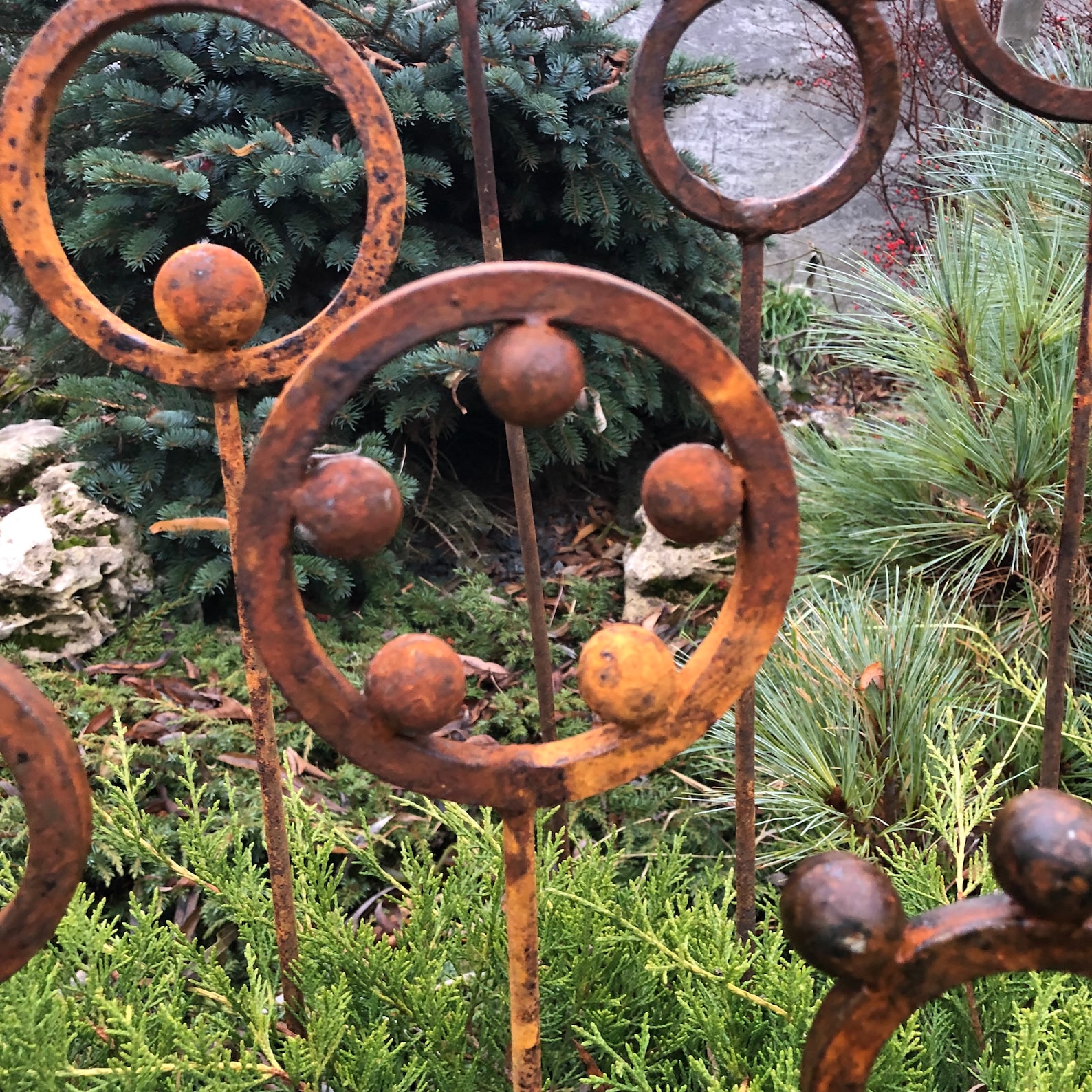 Rusty Finials Set of 8 Garden Stakes Metal Garden Decor | Etsy