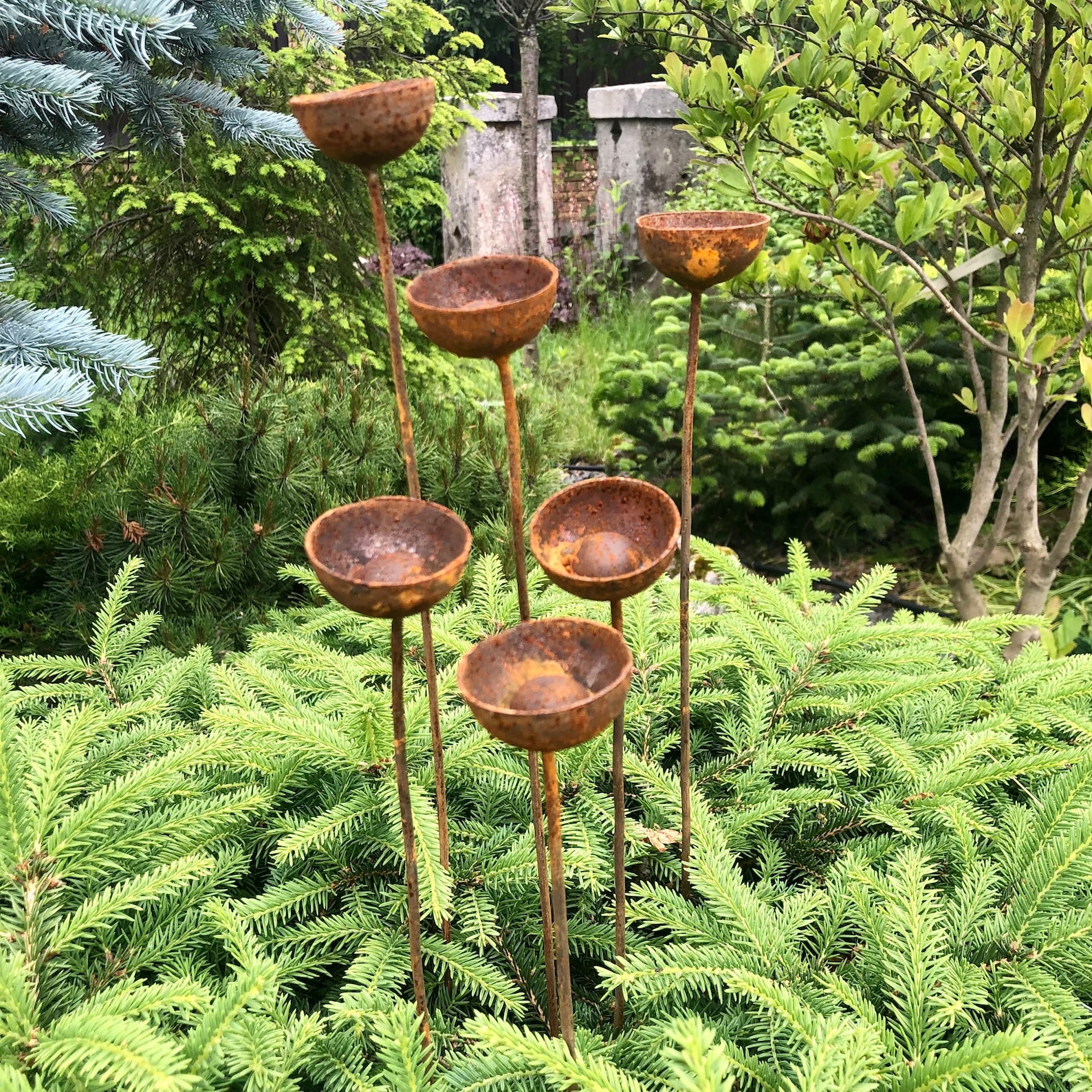Rusty Flowers Set of 6 Garden Stakes Garden Decor Metal - Etsy