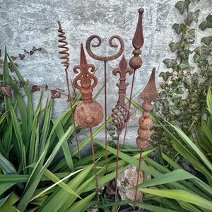 Set of 6 Rustic Metal Garden Stakes - Rusty Peaks, Unique Garden Art ...