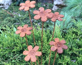 Rusty Flowers Set of 6 Garden Stakes Garden Decor Metal - Etsy