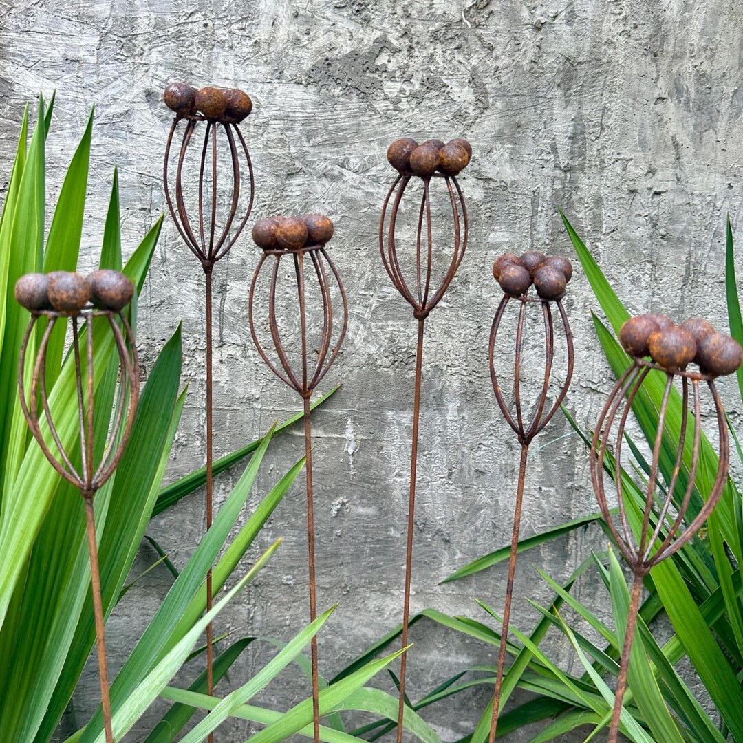 Set of 6 Rustic Metal Exotic Flowers, Handmade Garden Decor, Unique ...