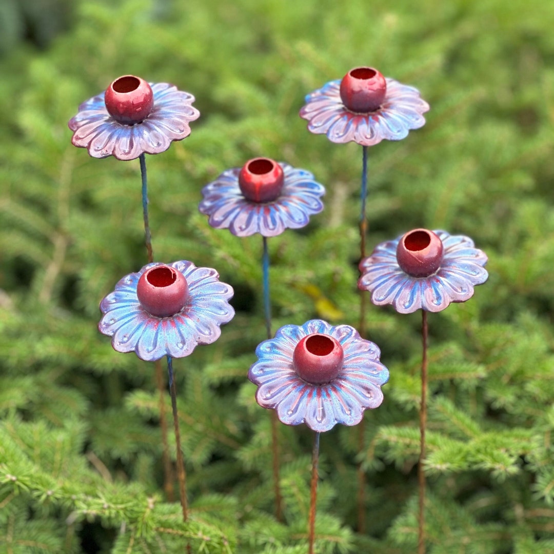 Metal Flowers Set of 6, Garden Stakes Garden Decor, Metal Garden Decor ...