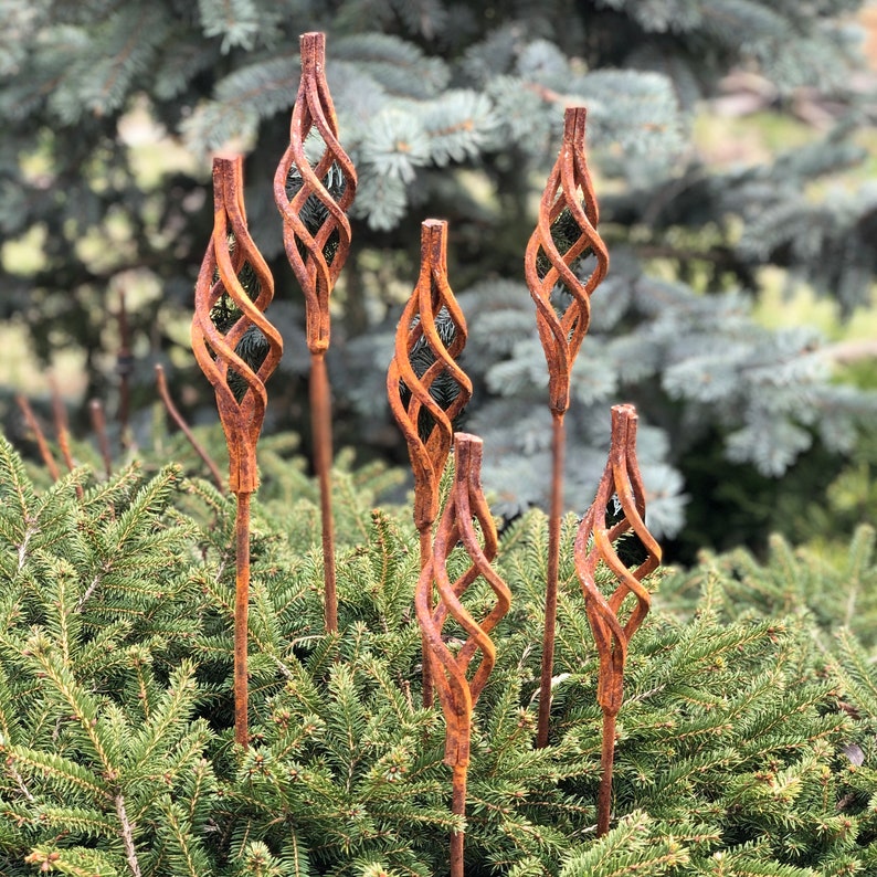 Rusty Flowers Set of 6, Garden Stakes Garden Decor, Metal Garden Decor ...