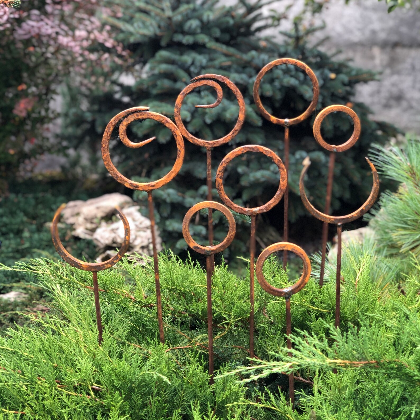 Rusty Finials Set of 9 Garden Stakes Metal Garden Decor - Etsy