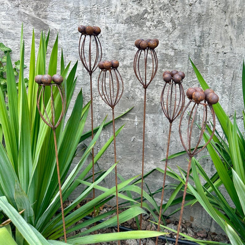 Set of 6 Rustic Metal Exotic Flowers, Handmade Garden Decor, Unique ...