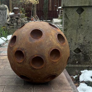 20" Rusty Metal Sphere Sculpture – Modern Art for Your Garden, Patio or ...