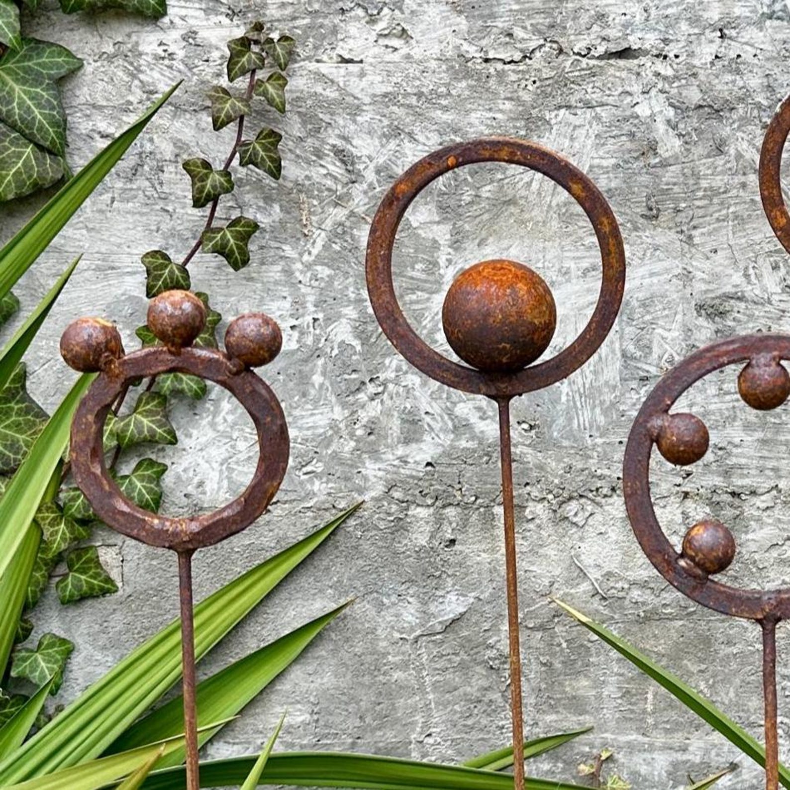 Rusty Metal Finials Set of 5 Garden Stakes Weathered Outdoor Yard ...