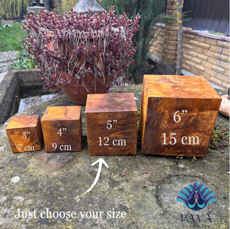 Minimalistic Industrial Cube Rusty Metal Garden Sculpture - Etsy