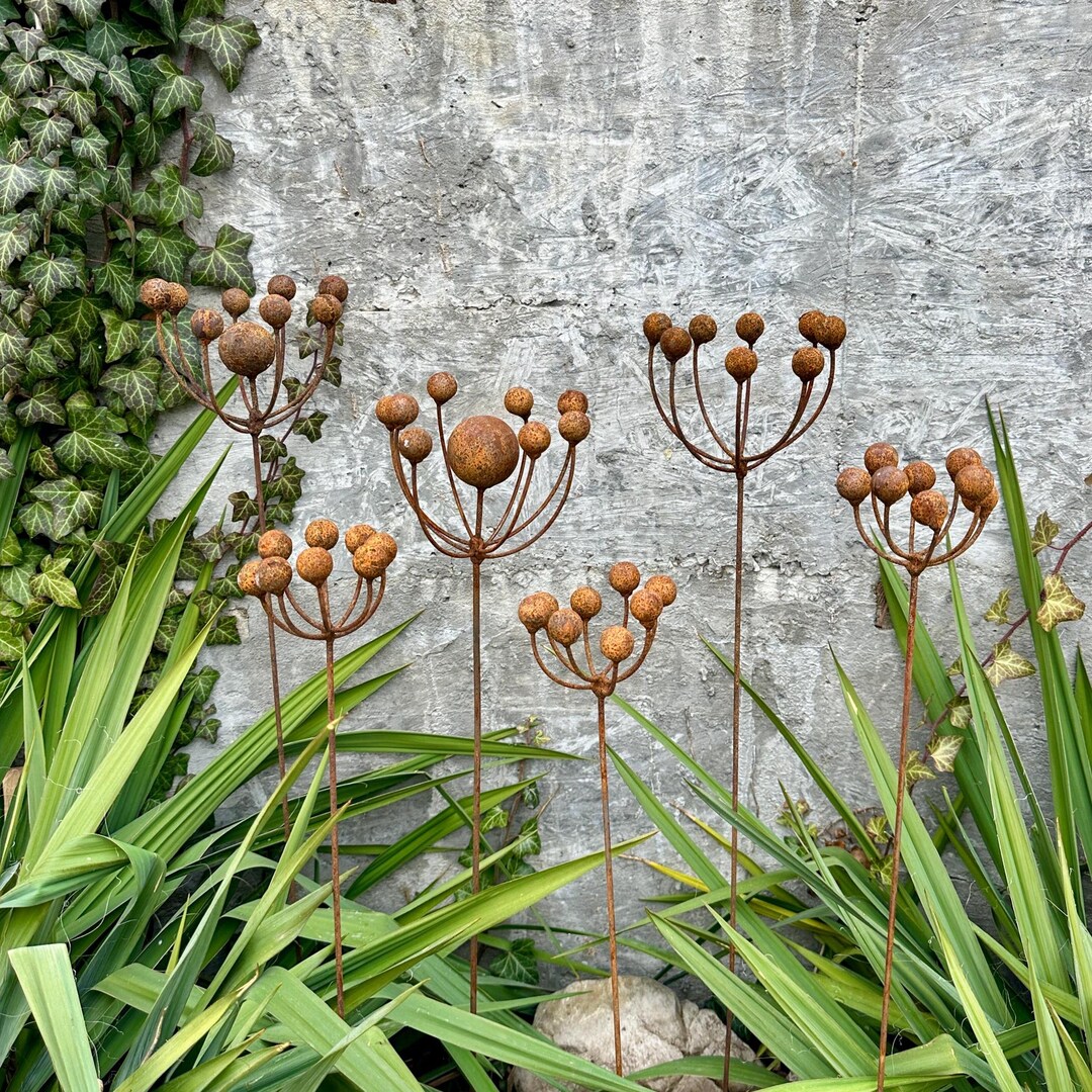 Rustic Metal Exotic Flowers Set of 6, Handmade Garden Decor, Outdoor ...