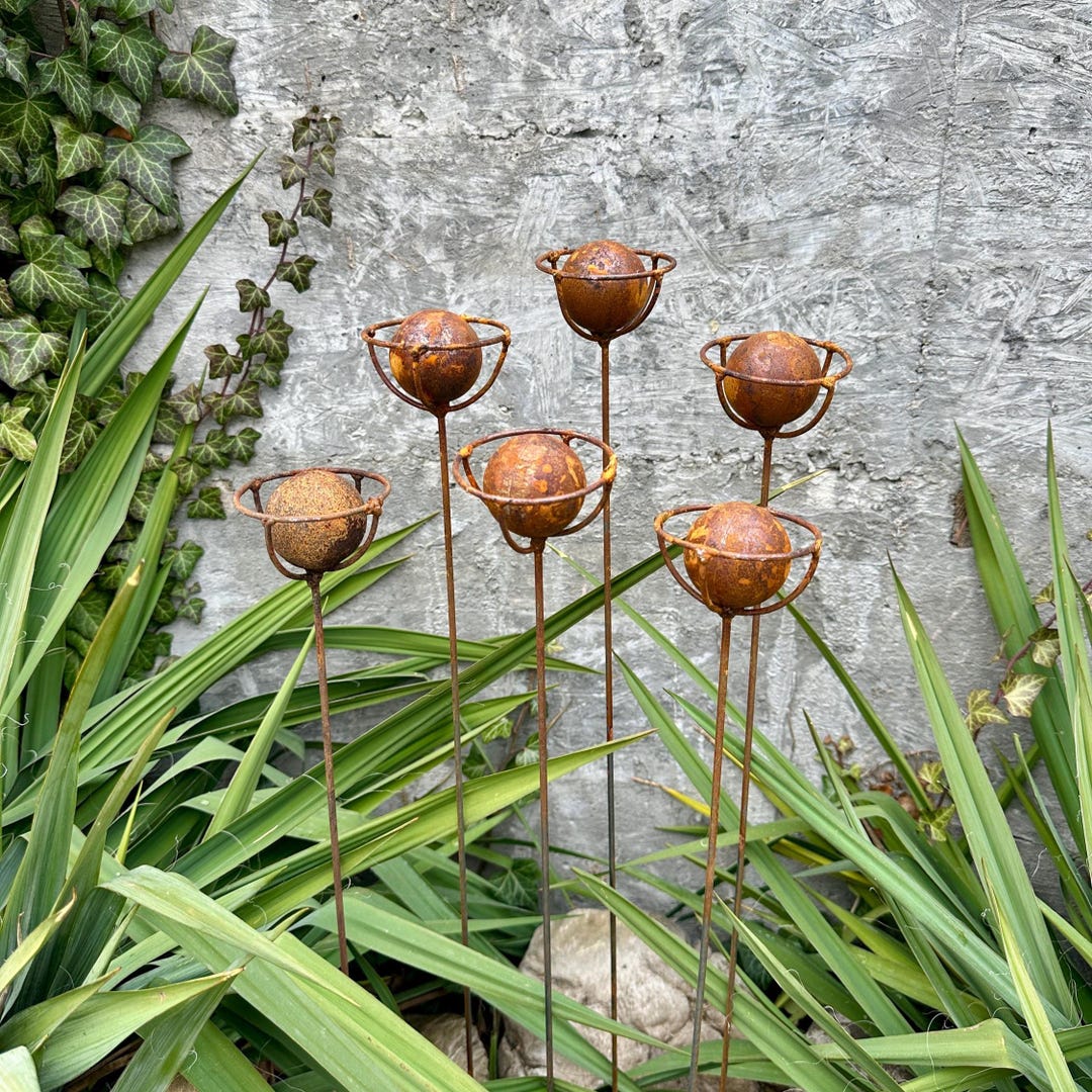 Set of 6 Rustic Metal Exotic Flowers, Handmade Garden Decor, Unique ...