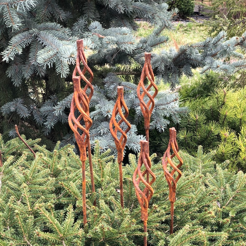 Rusty Flowers Set of 6, Garden Stakes Garden Decor, Metal Garden Decor ...