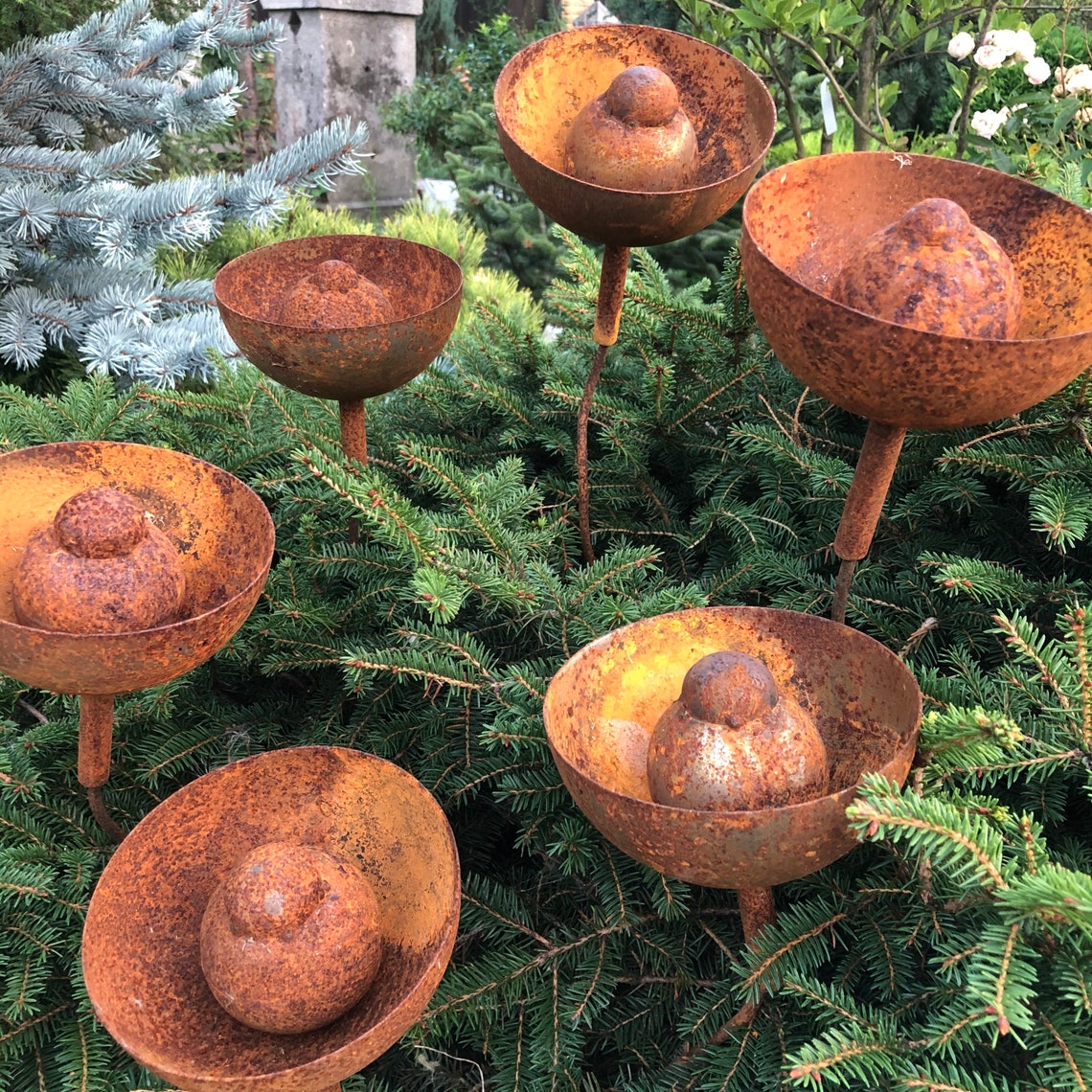 Rusty Flowers Set of 6 Garden Stakes Garden Decor Metal - Etsy