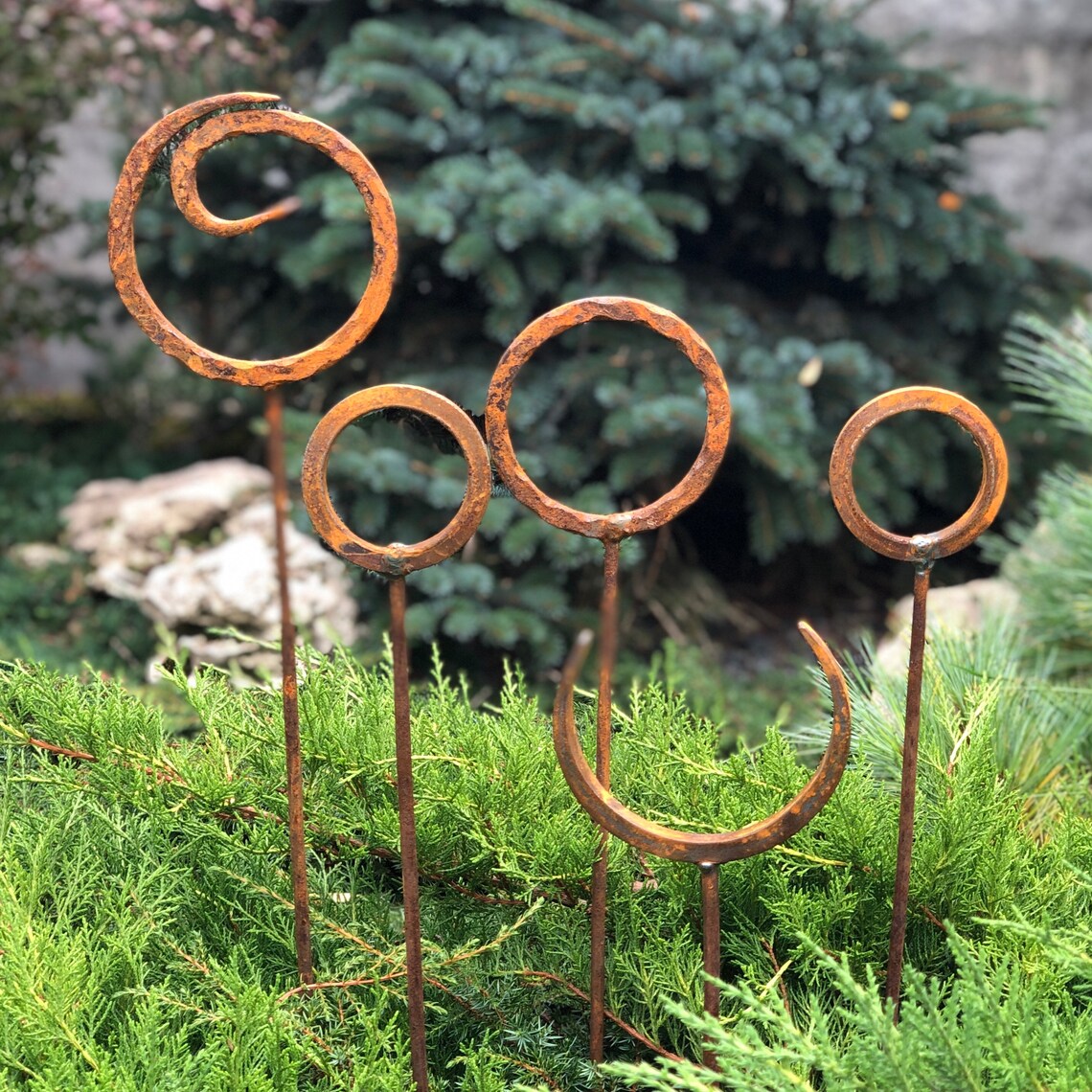 Rusty Finials Set of 5 Garden Stakes Metal Garden Decor - Etsy