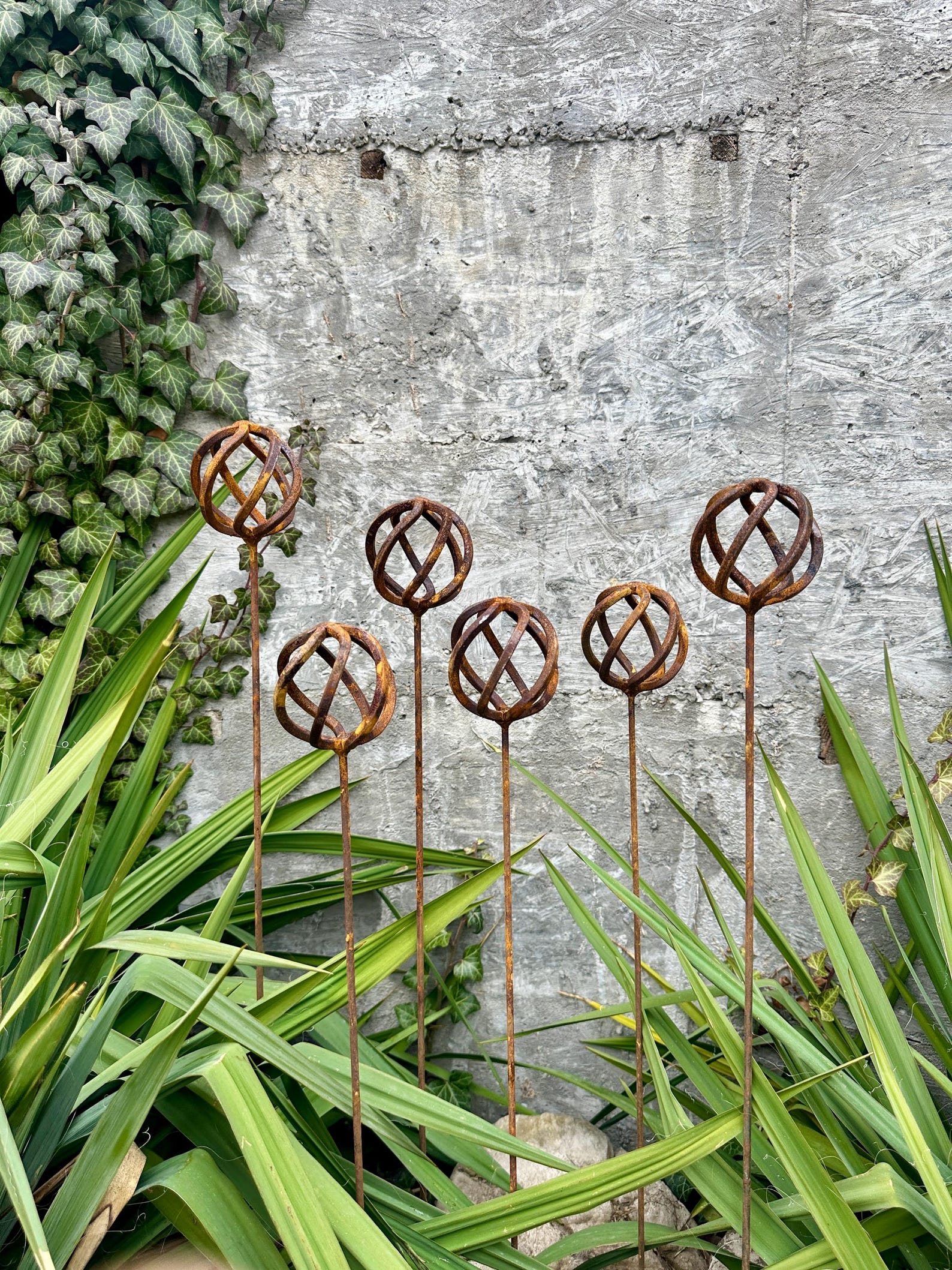 Garden Stakes, Rusty Finials Set of 6, Metal Garden Decor, Metal Yard ...
