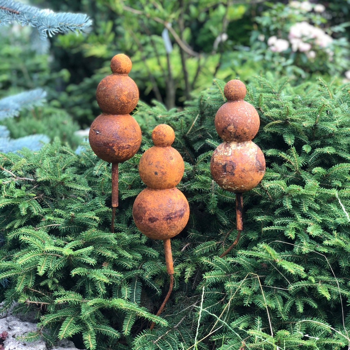 Rusty flowers set of 3 Rustic garden decor Metal garden | Etsy