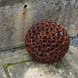 Rustic Metal Garden Sphere 14" – Weathered Steel Ball, Outdoor Yard Art ...