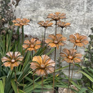 Rusty Flowers Set of 10, Garden Stakes Garden Decor, Metal Garden Decor ...